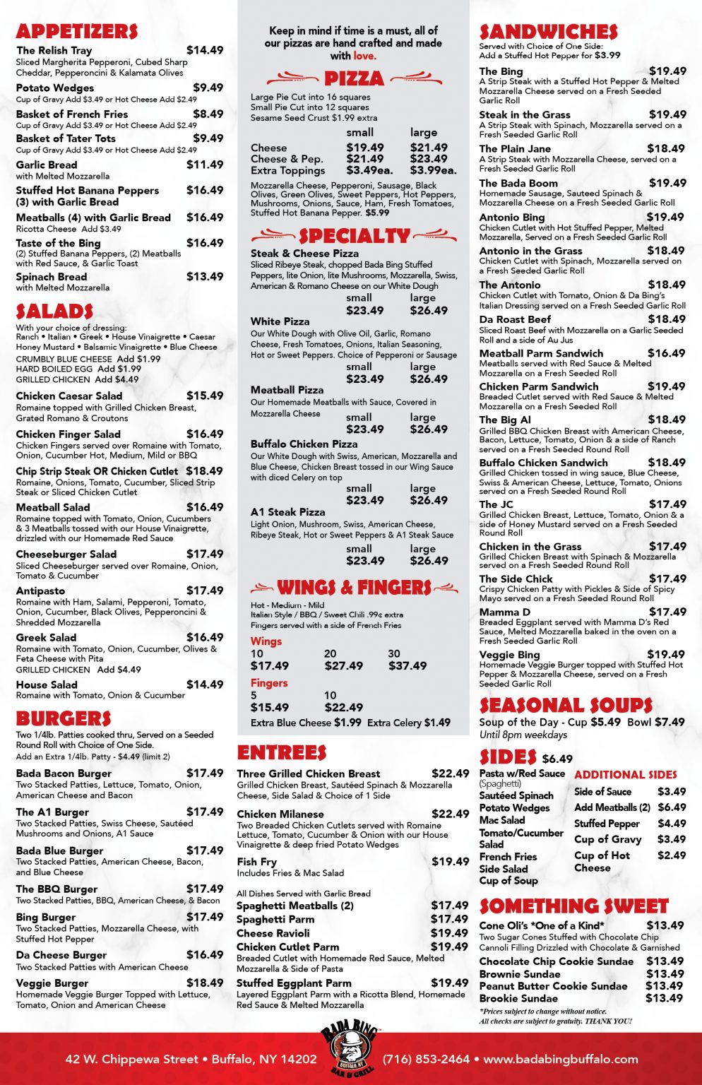 Menus - Bada Bing Bar & GrillBada Bing Bar & Grill